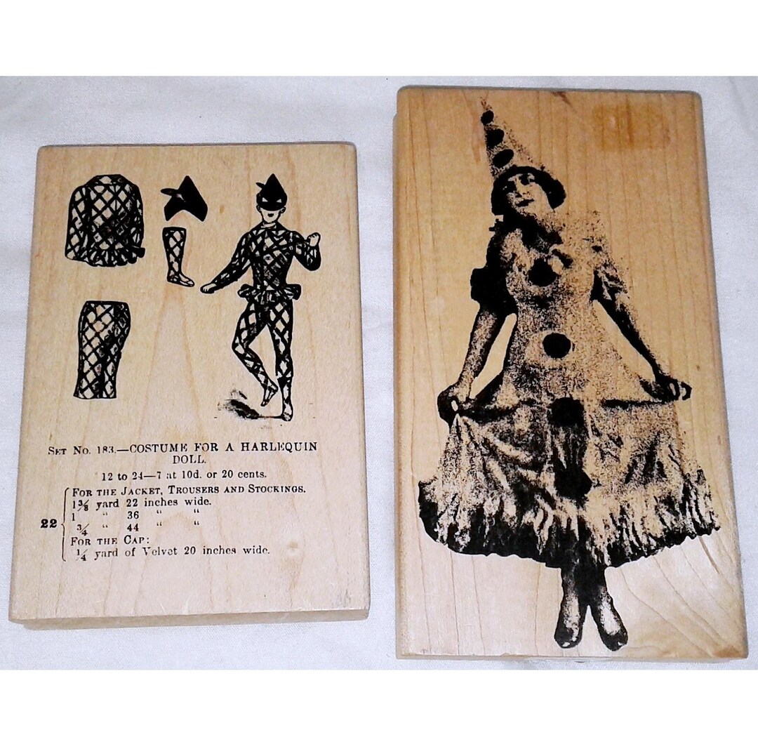 Choose Large Pierrot Harlequin Rubber Stamp Collage French Clown Woman ...