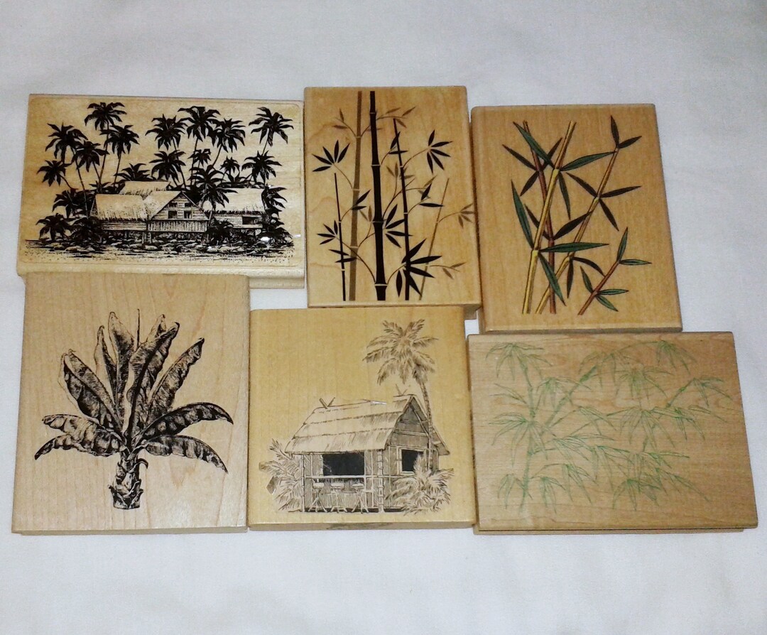 Choose Med Large Tropical Landscape Rubber Stamp Beach Hut Scene Banana ...