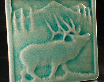 Elk tile 6x6 decorative tile ceramic sculpture blue glaze | Etsy