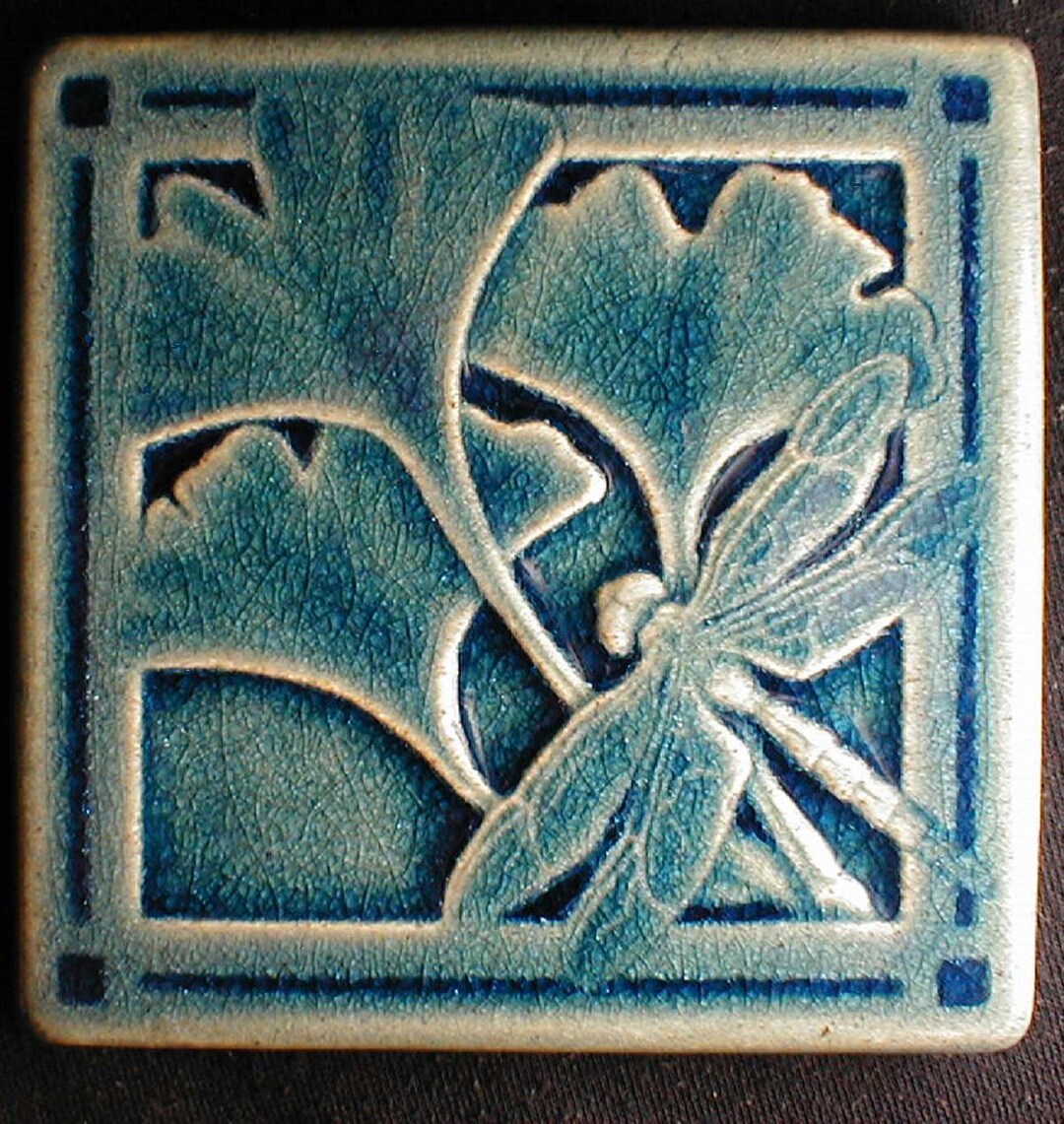 Gingko and Dragonfly Tiles, Wall Tile, Art Tile, Kitchen Backsplash ...