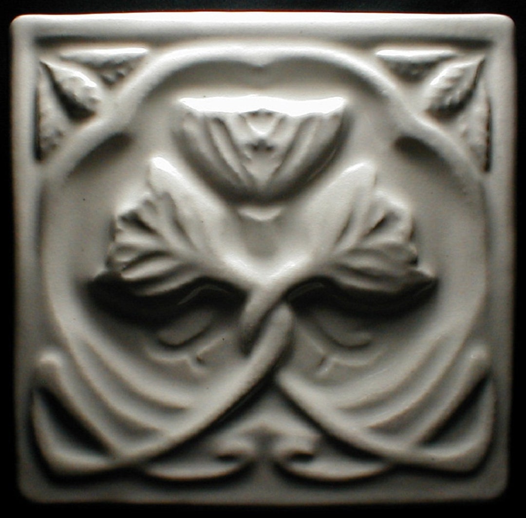 Art Nouveau Flower Tile, 6x6, Glossy White Glaze, Accent Tile ...
