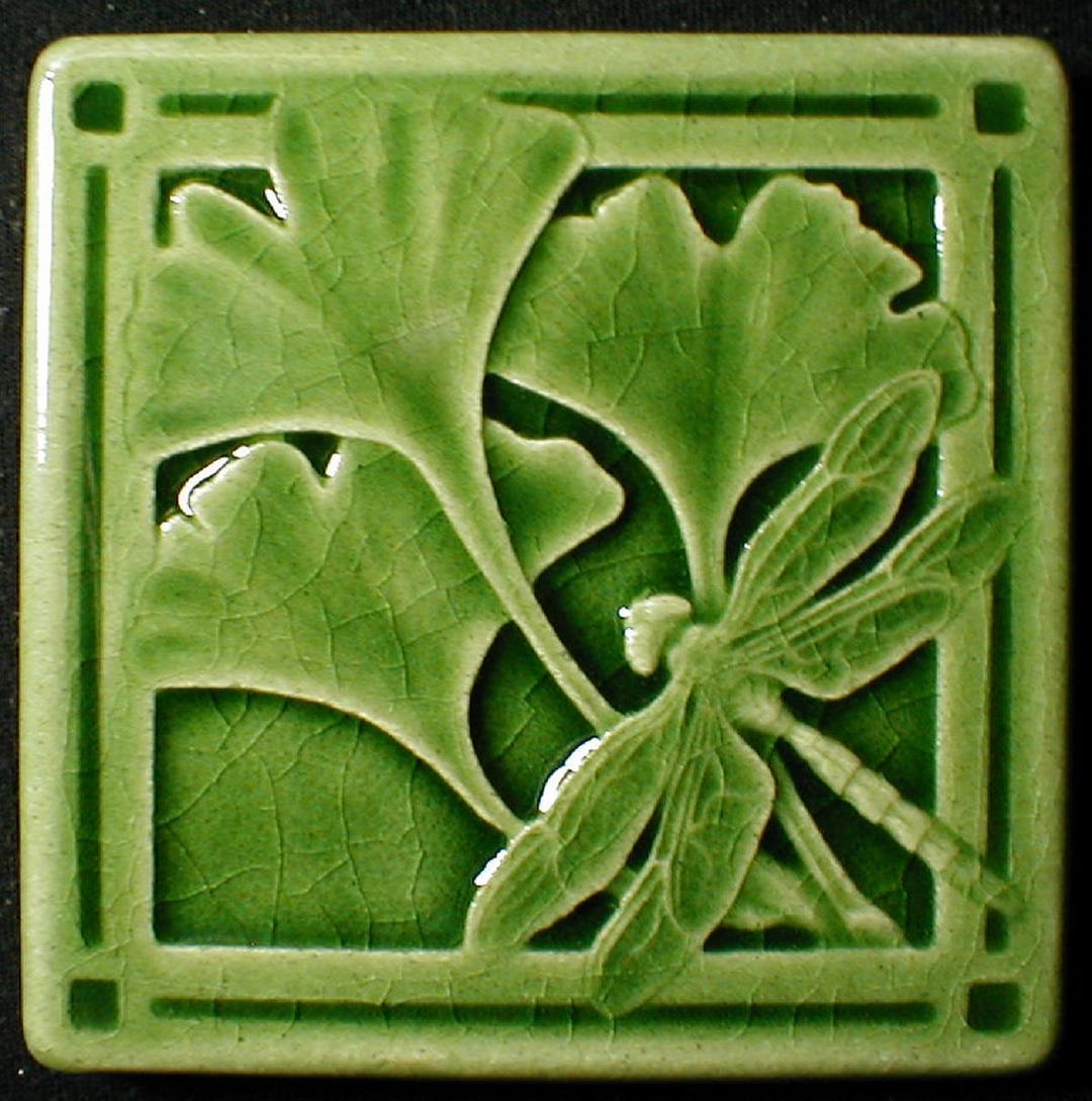 Gingko and Dragonfly Tiles, Wall Tile, Art Tile, Kitchen Backsplash ...
