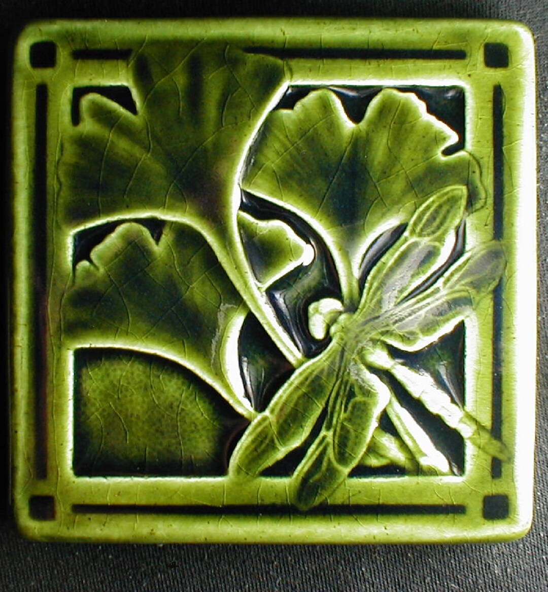 Ceramic Tile With Gingko Leaves, Dragonfly Art Tile, 4x4 Kitchen ...