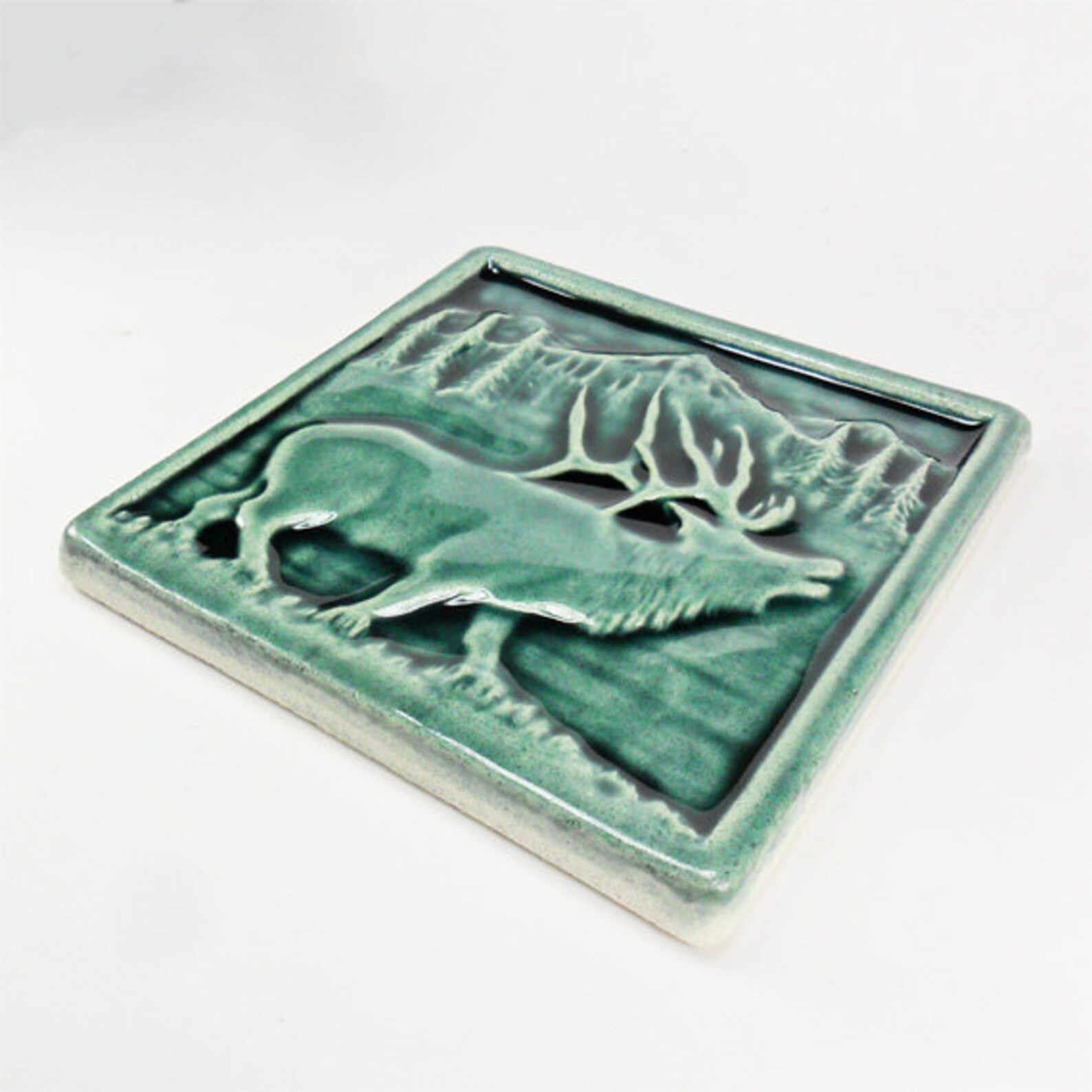 Elk tile 6x6 decorative tile ceramic sculpture blue glaze | Etsy