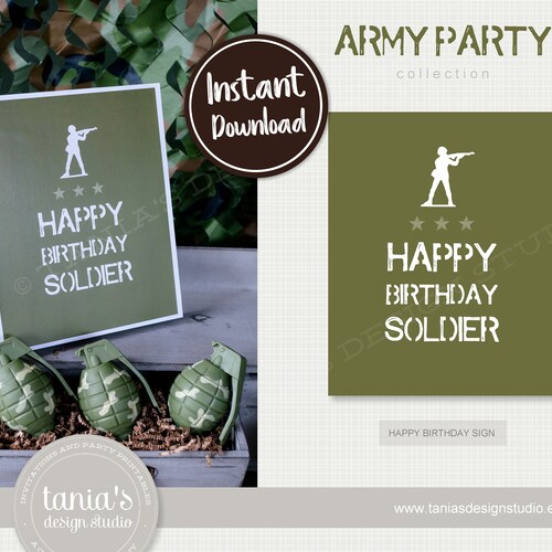 Happy Birthday Soldier Party Sign Army Military Birthday - Etsy