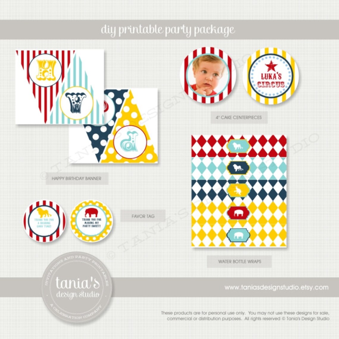 Circus Vintage Printable Birthday Party Package by Tania's - Etsy