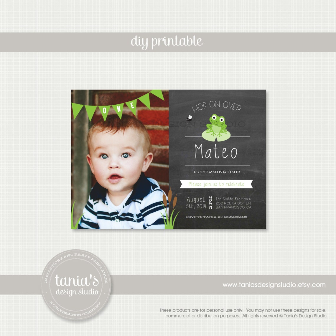 Frog Printable Birthday Invitation by Tania's Design - Etsy