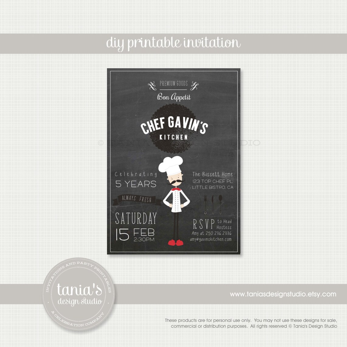 Little Chef Birthday Printable Birthday Invitation by - Etsy
