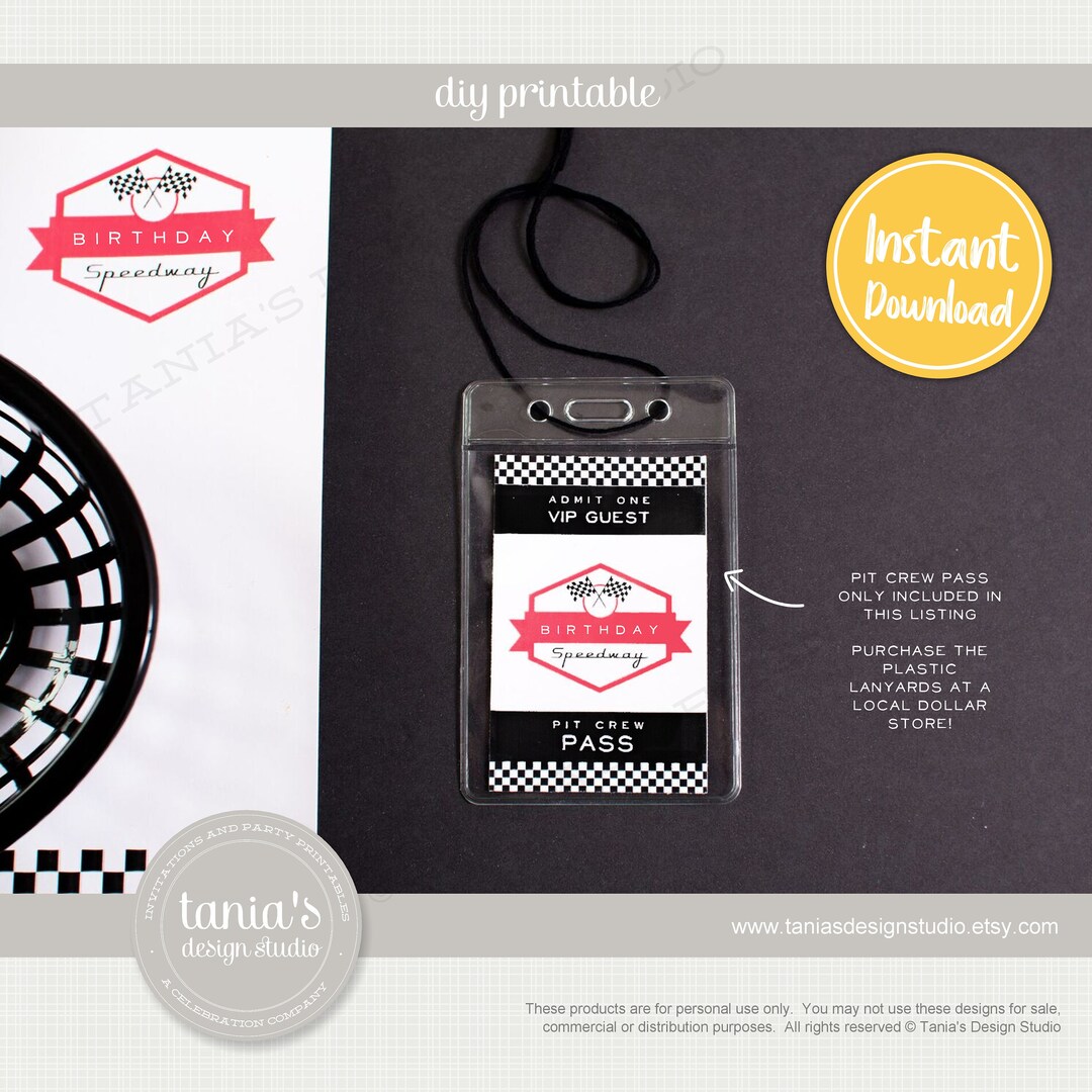 Race Time Races Printable Pit Crew Pass Instant Download Time Race ...