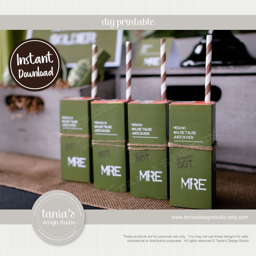 Army Toy Soldier Printable Juice Box Wrappers Instant Download by Tania ...