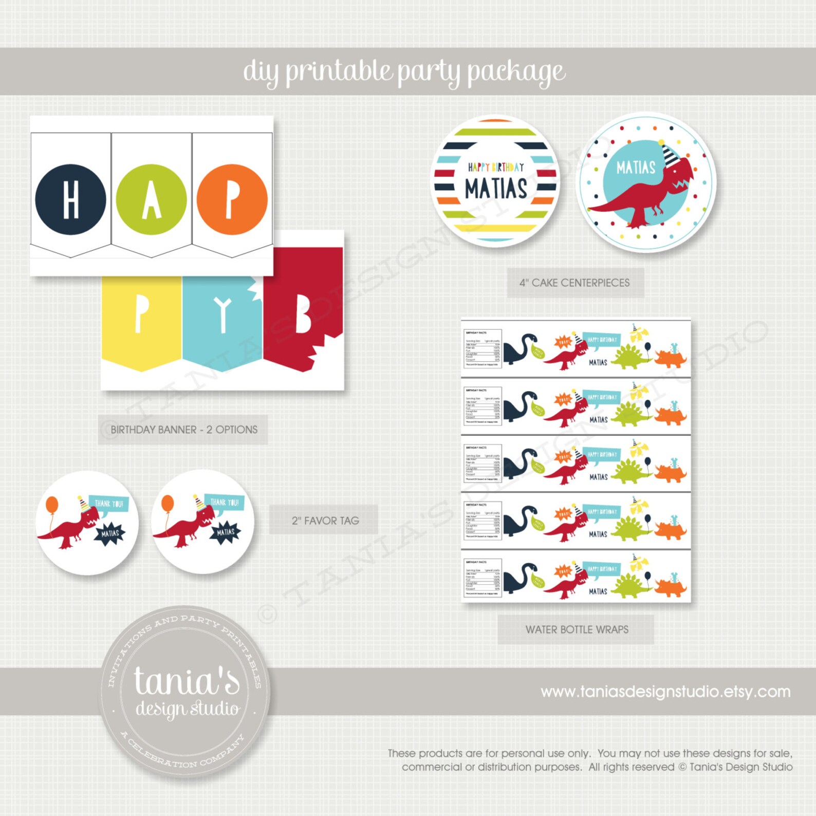 Dinosaur Printable Birthday Party Package by Tania's - Etsy Canada