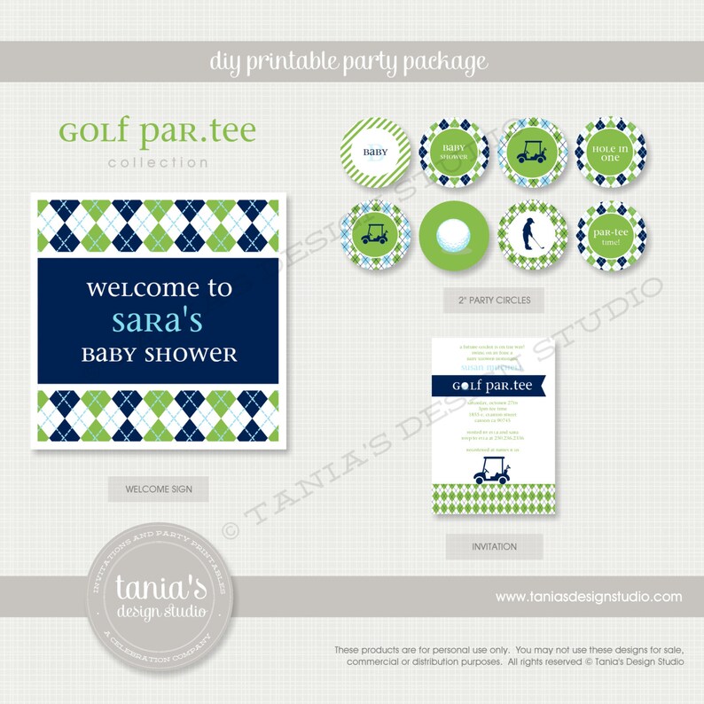 Golf Partee Printable Baby Shower Party Package by Tania's | Etsy