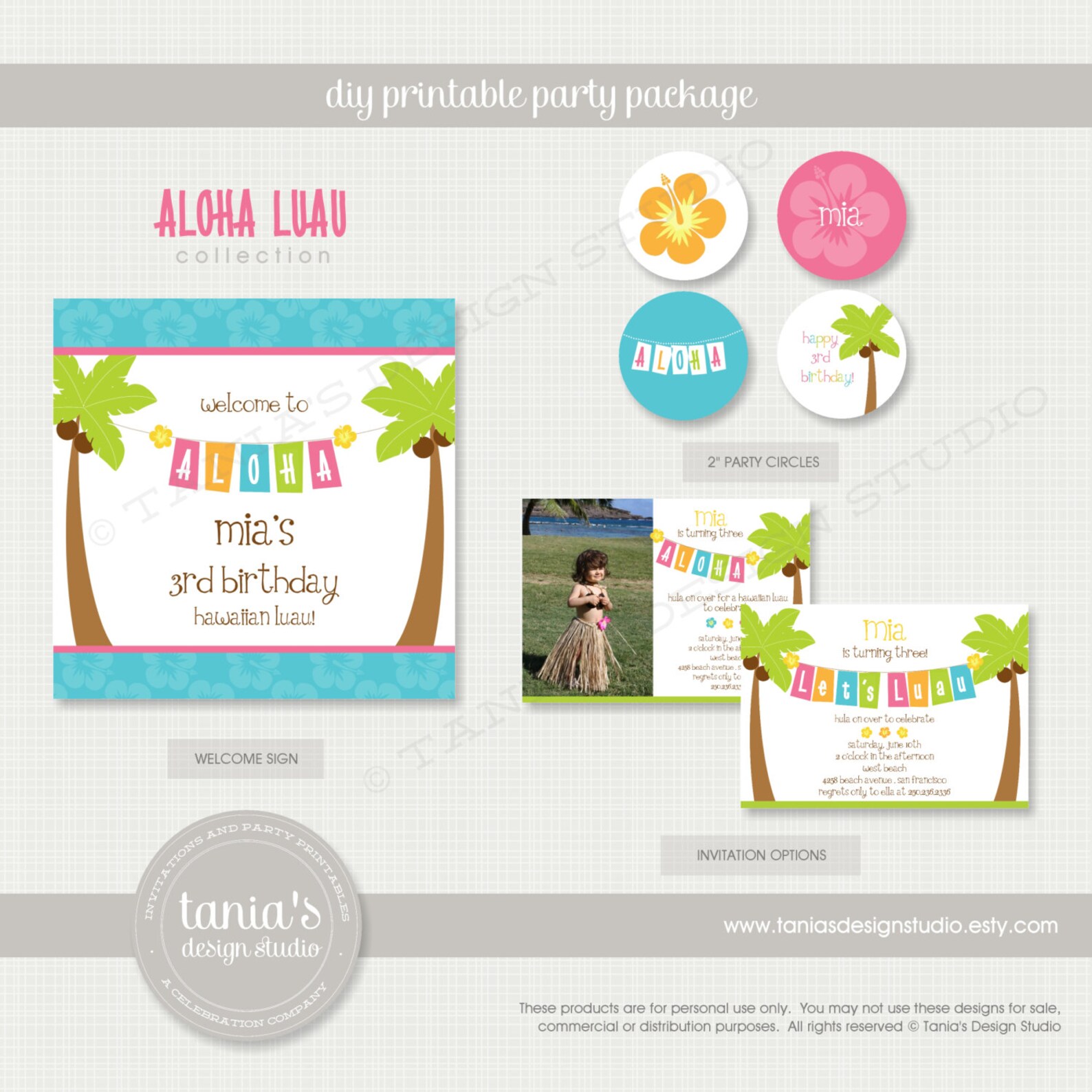 Aloha Luau Printable Birthday Party Package by Tania's - Etsy