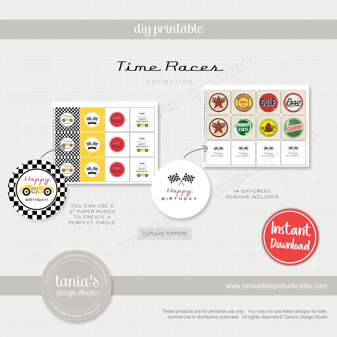 Race Time Races Printable Cupcake Toppers and Wrappers Instant Download ...