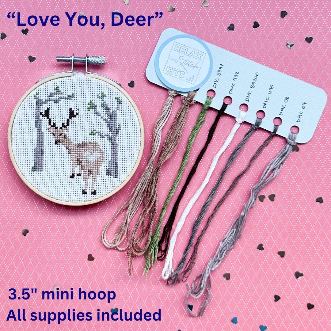 Deer in the Woods Cross Stitch Kit - "love You, Deer" - Beginners Cross Stitch Kit - Mini Cross ...