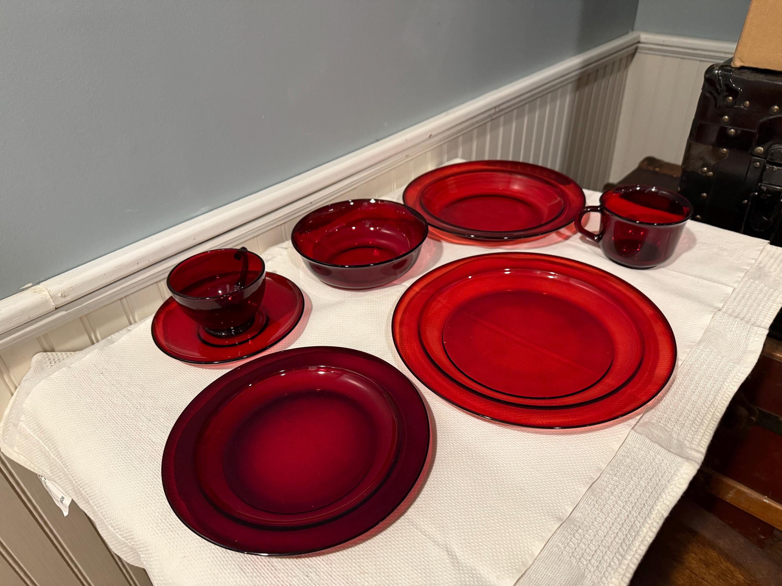 Vintage Arcoroc France Ruby Red Dinner Set Plates Bowls - Etsy