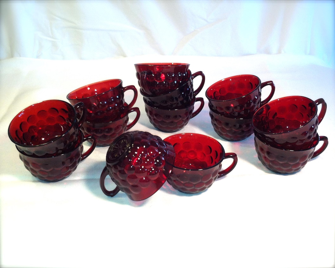 Royal Ruby 13 Bubble Tea or Coffee Cups Anchor Hocking Fire King Bubble ...