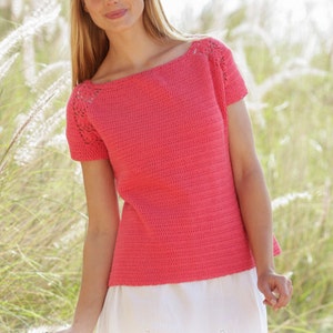 Women Jersey Crochet, Crochet Top, Cotton Short Sleeve T-shirt, Lace ...