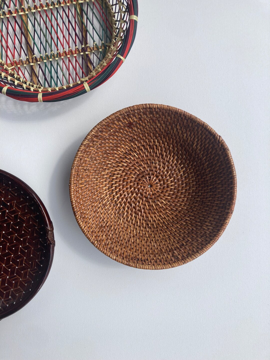 Vintage Handmade Woven Rattan Basket Boho Wall Decor Wall Basket - Etsy