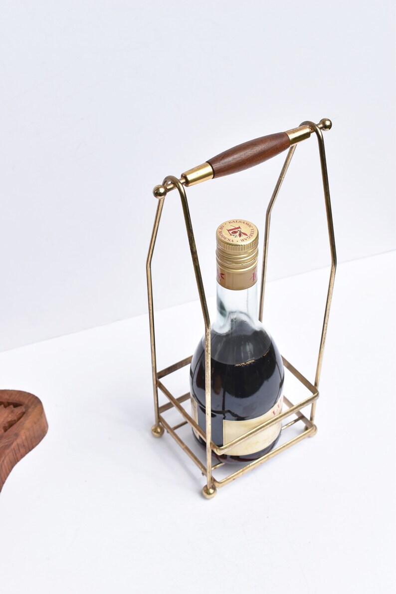 Vintage Mid Century Metal Single Bottle Holder W/ Wood Handle - Etsy