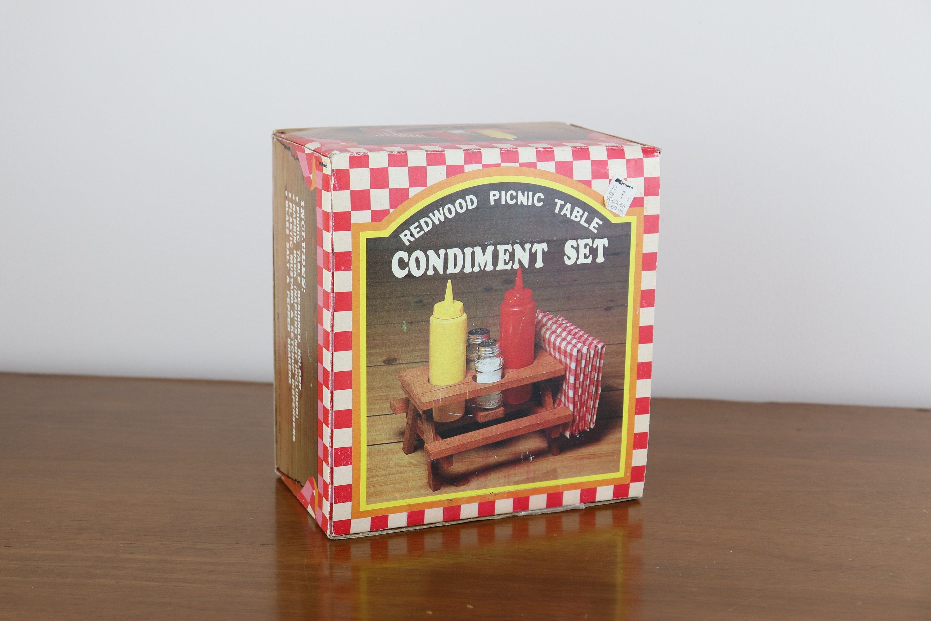 Vintage Picnic Table Condiment Holder With Ketchup, Mustard, Salt and ...