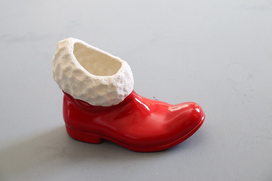 Vintage Ceramic Red White Santa Boot Planter - Etsy