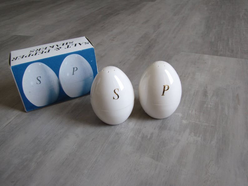 Vintage EGG Shaped Salt and Pepper Shakers Made of Plastic, in Original ...
