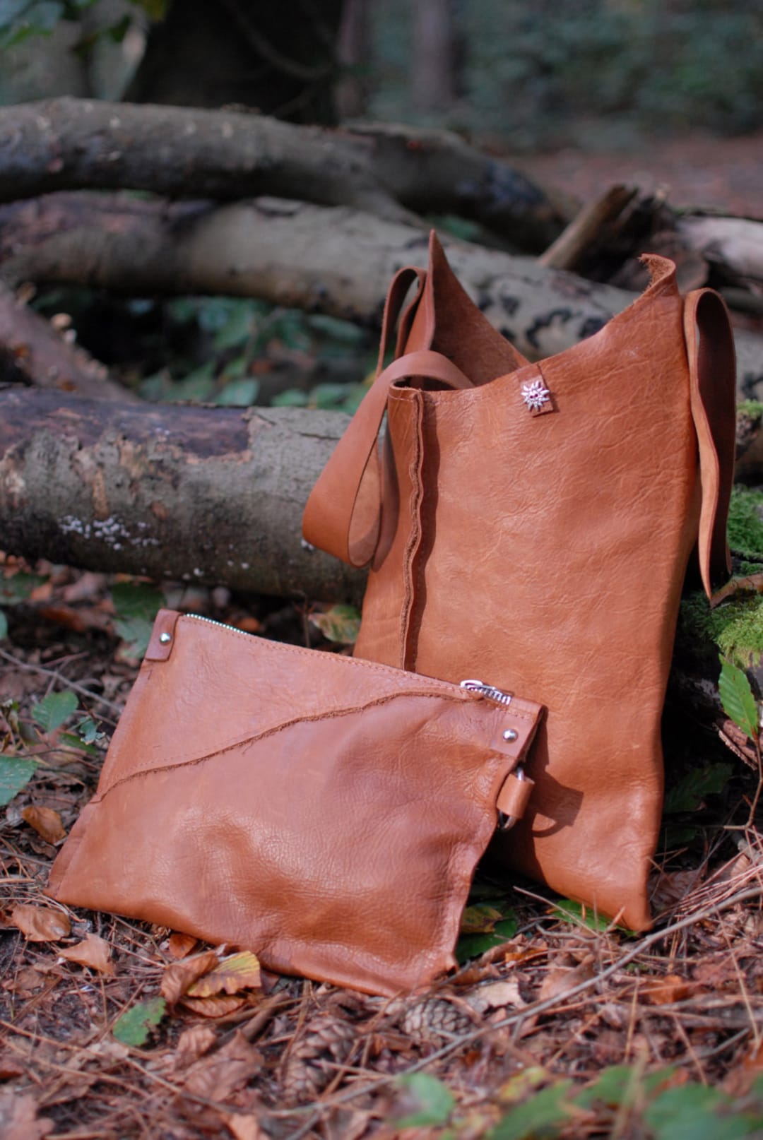 Leren Tas Leather Tote Cognac Leather and Raw Edge - Etsy Nederland