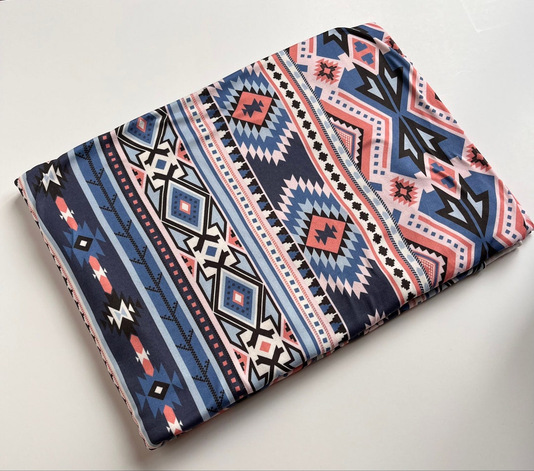 Native Tribal Print Double Brushed Poly, Aztec Print Fabric, Navy, Pink ...