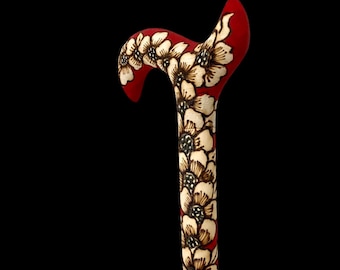 Handmade Floral Wood Cane Carved Flower Stick Wooden Art - Etsy