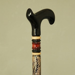 Handmade Floral Wood Cane - Carved Flower Stick - Wooden Art Cane ...