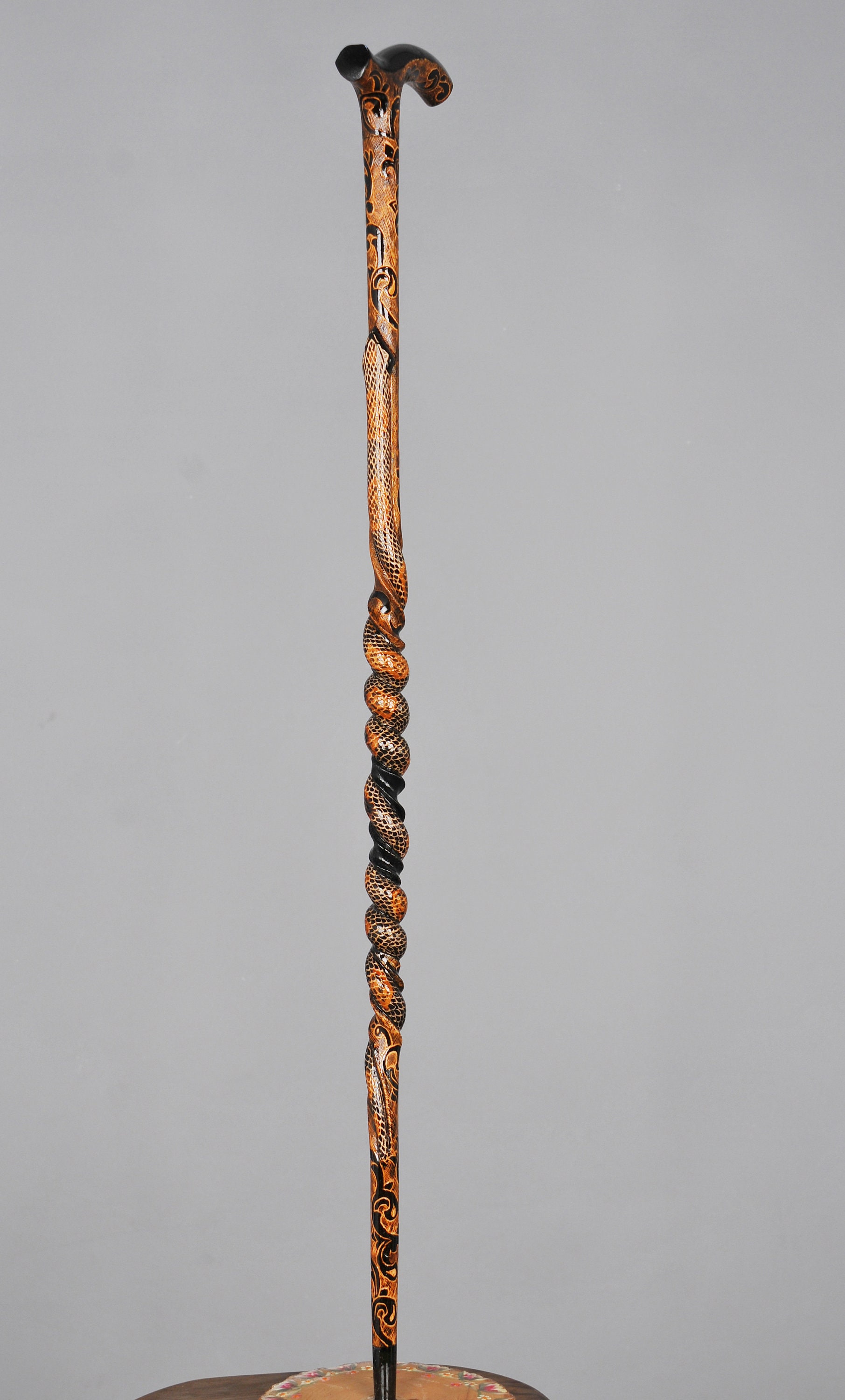 Handmade Wooden Walking Cane Snake Embroidered & Patterned Walking ...