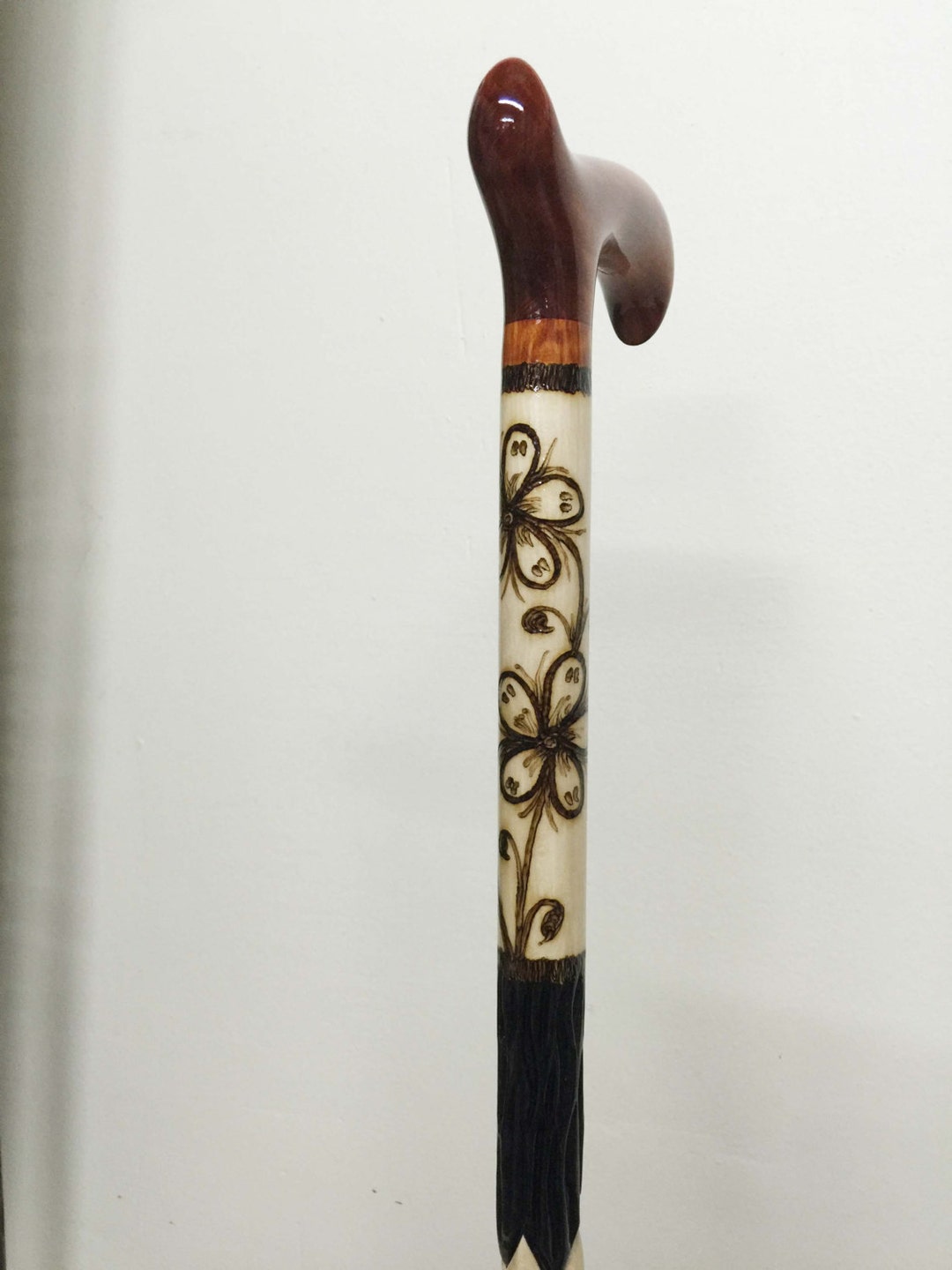 Handmade Floral Pattern Wooden Walking Cane | Embroidered Walking Stick ...