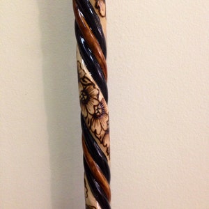 Handmade Floral Wood Cane - Carved Flower Stick - Wooden Art Cane ...