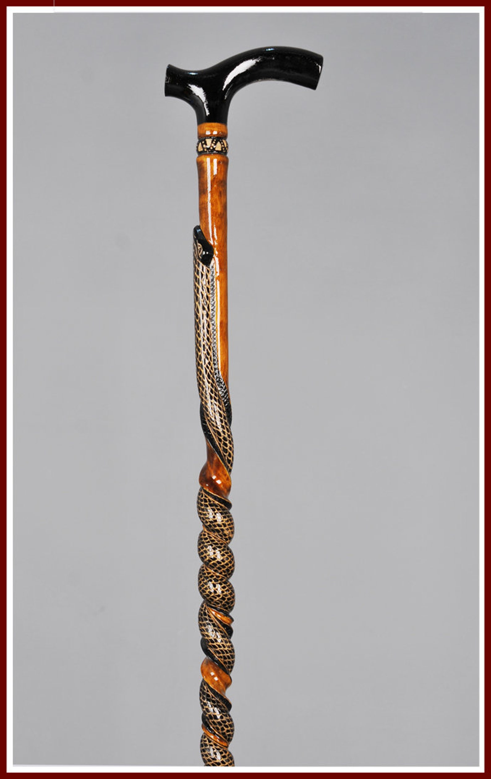 Handmade Wooden Walking Cane Snake Embroidered & Patterned - Etsy