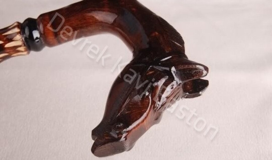 Handcrafted Wooden Cane With Horse Head and Carving - Unique and ...