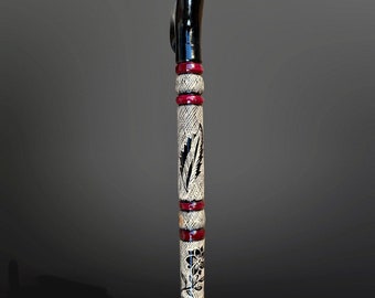 Handmade Knob Handle Wooden Walking Cane Embroidered & Patterned ...
