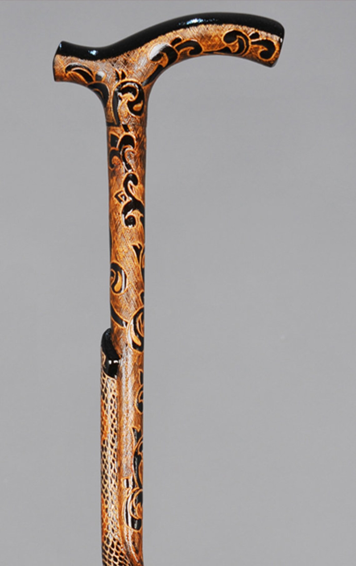 Handmade Wooden Walking Cane Snake Embroidered & Patterned Walking ...