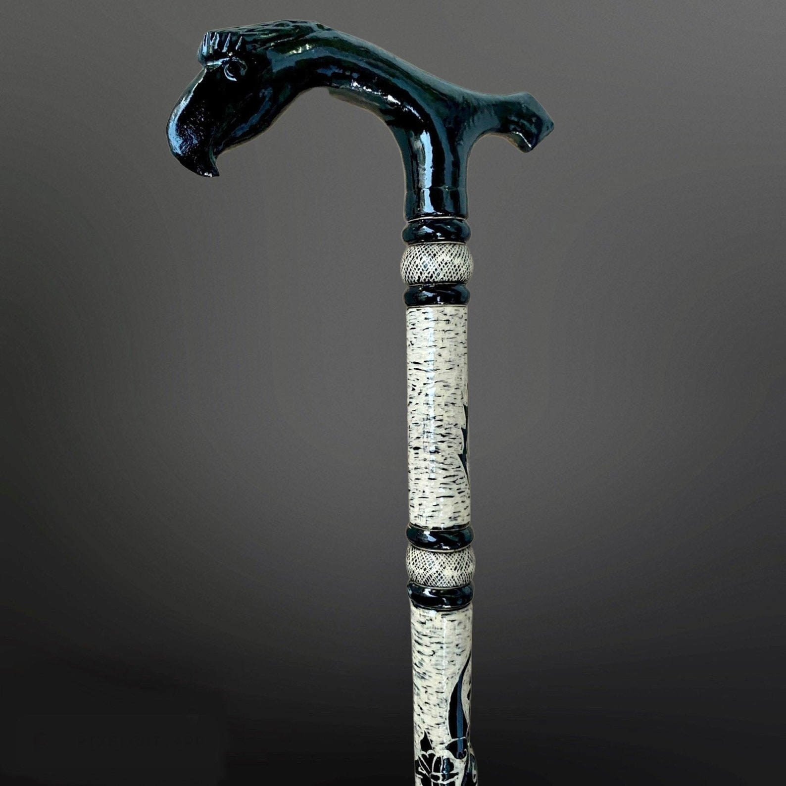 Handmade Wooden Walking Cane Embroidered & Patterned Walking Stick ...