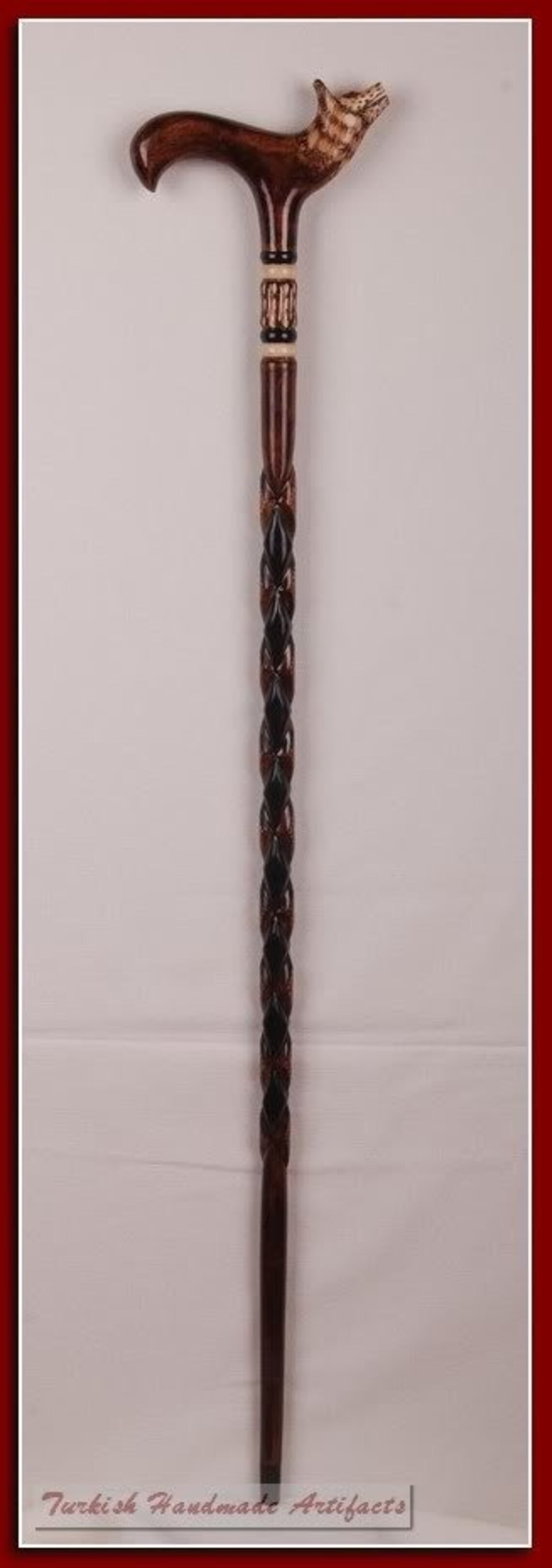 Handmade Wooden Walking Cane | Embroidered Wolf Head Walking Stick Art ...