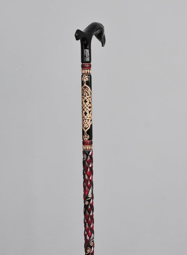 Handmade Wooden Walking Cane | Embroidered & Patterned Walking Stick ...