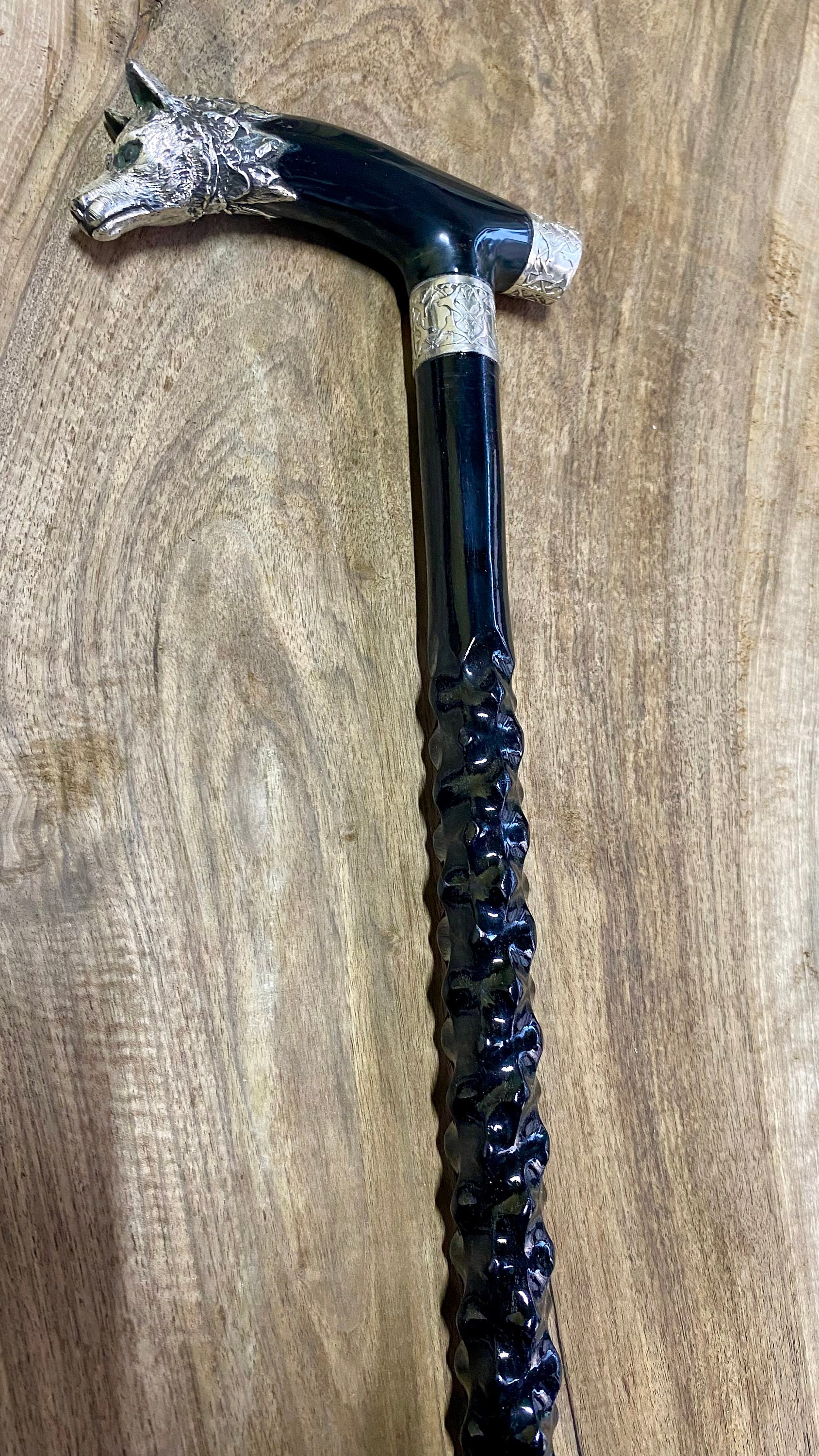 Silver Wolf Handle Carved Walking Stick Personalized Walking - Etsy