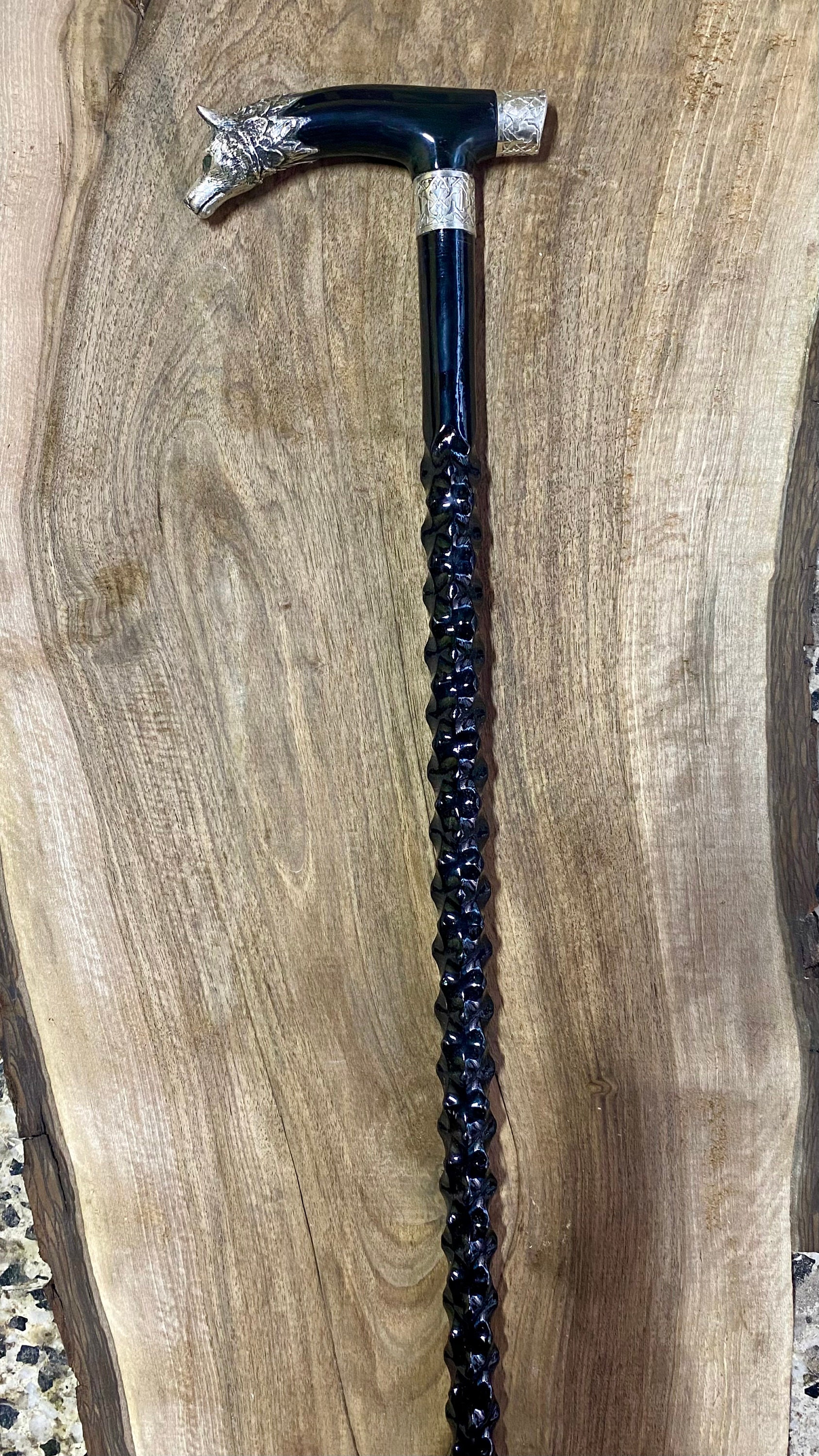 Silver Wolf Handle Carved Walking Stick Personalized Walking - Etsy
