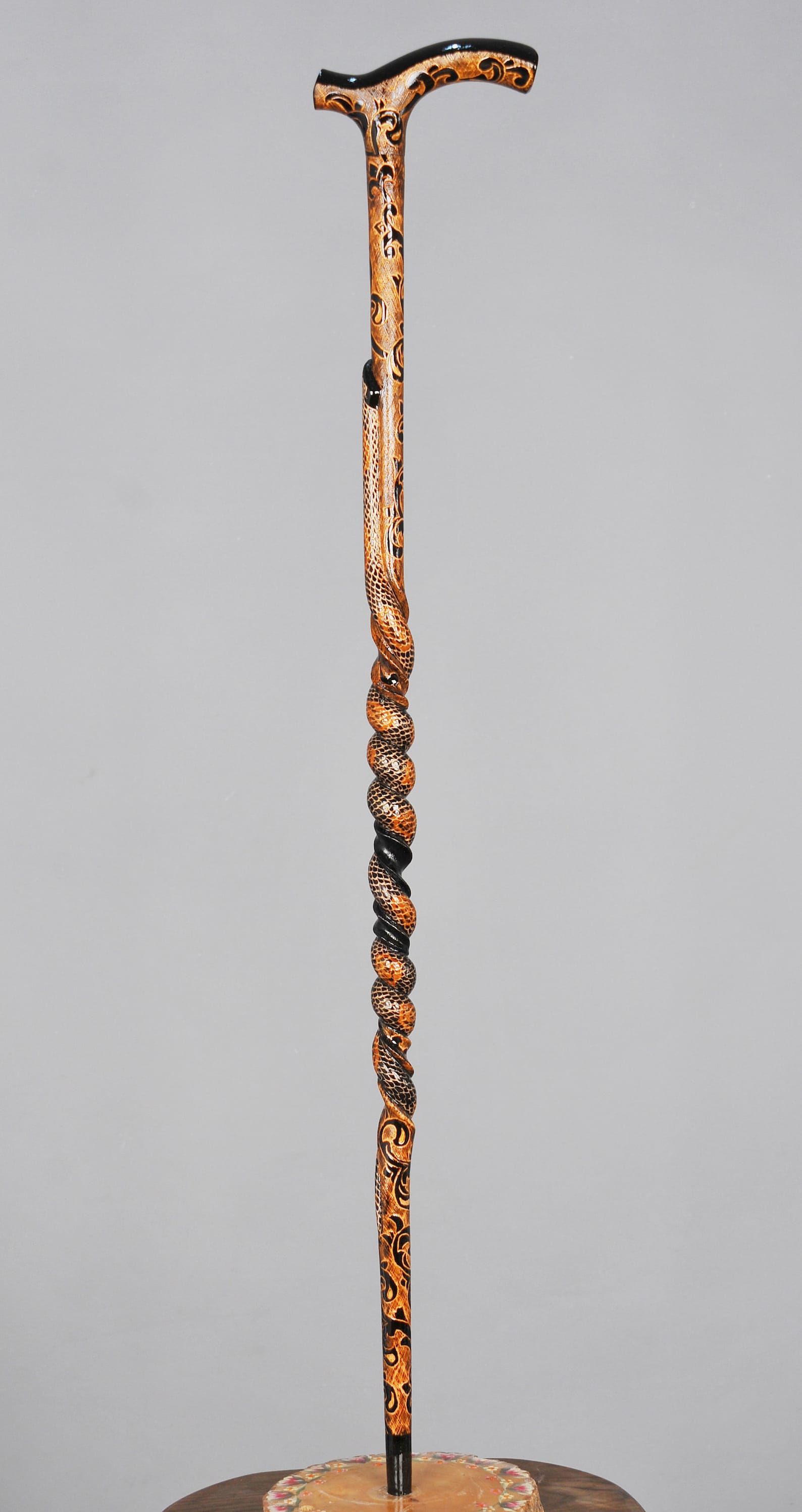 Handmade Wooden Walking Cane Snake Embroidered & Patterned Walking ...