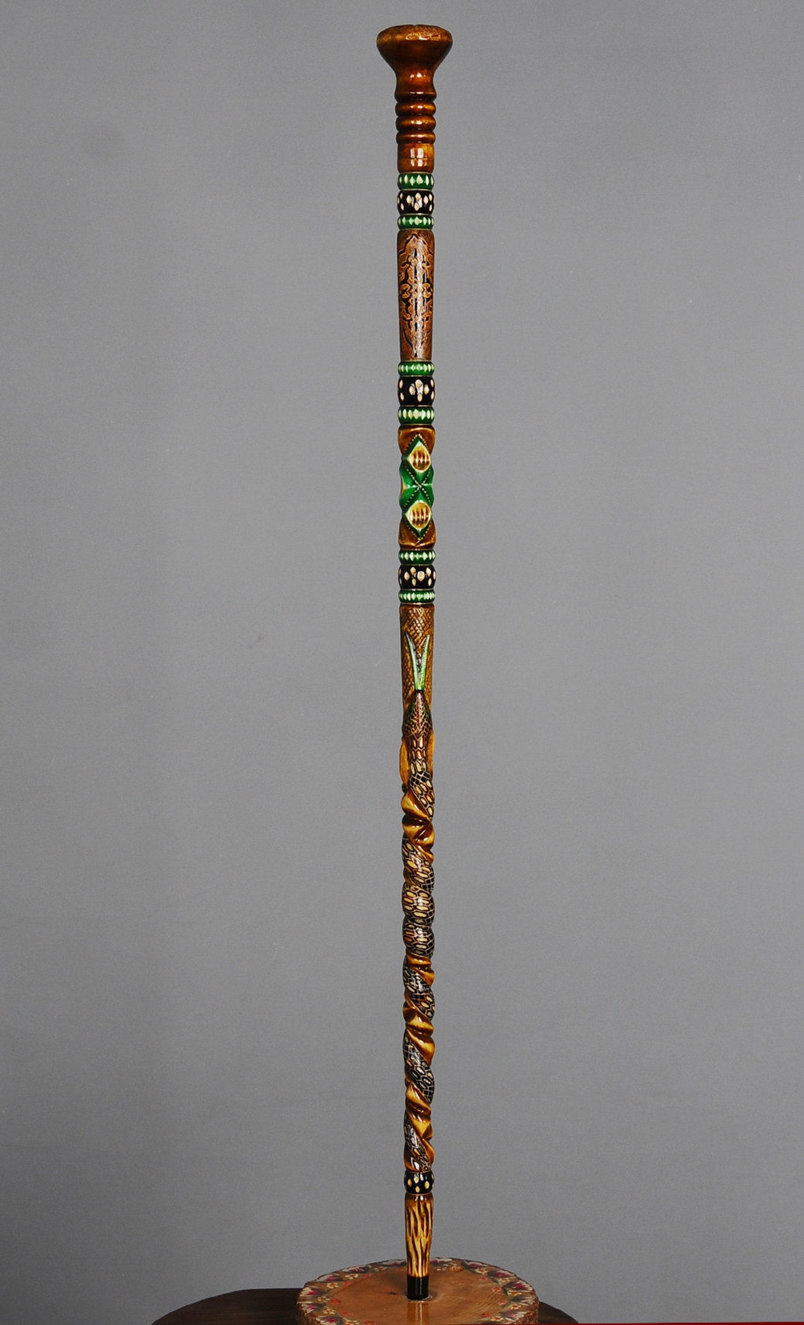 Handmade Knob Handle Wooden Walking Cane Embroidered & Patterned ...