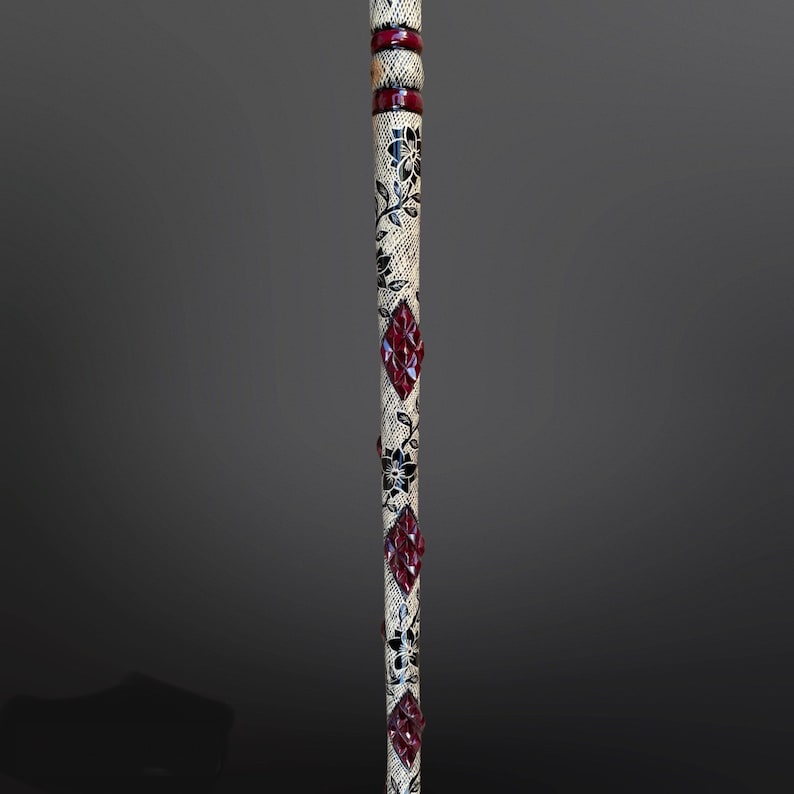 Handmade Wooden Walking Cane | Embroidered & Patterned Walking Stick ...