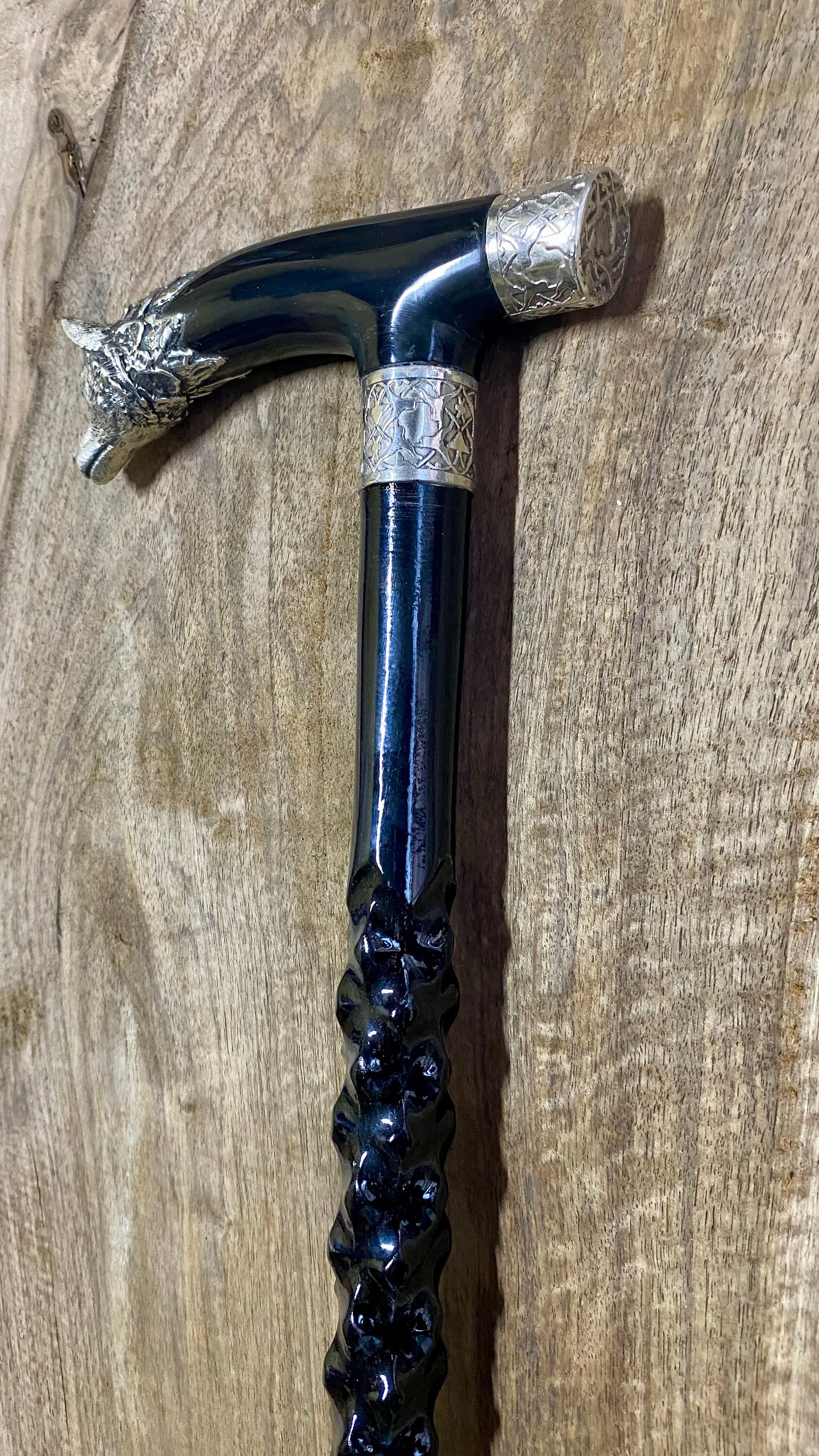 Silver Wolf Handle Carved Walking Stick Personalized Walking - Etsy