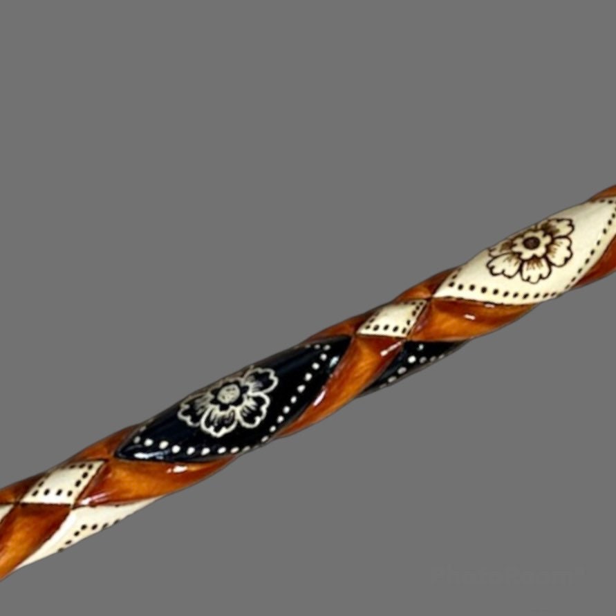 Handmade Embroidered Wooden Walking Cane - Personalized Diamond Shaped ...