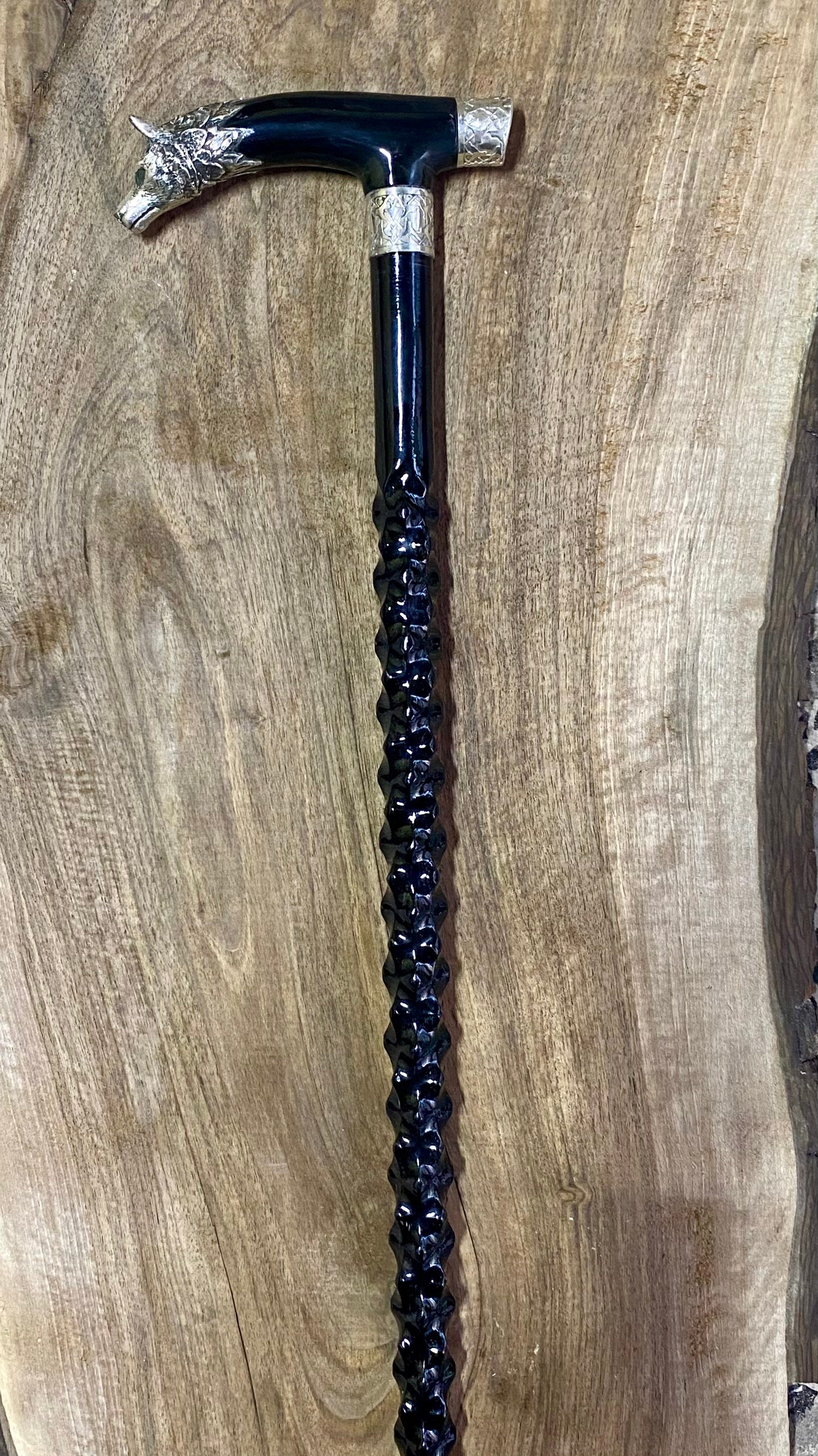 Silver Wolf Handle Carved Walking Stick Personalized Walking - Etsy