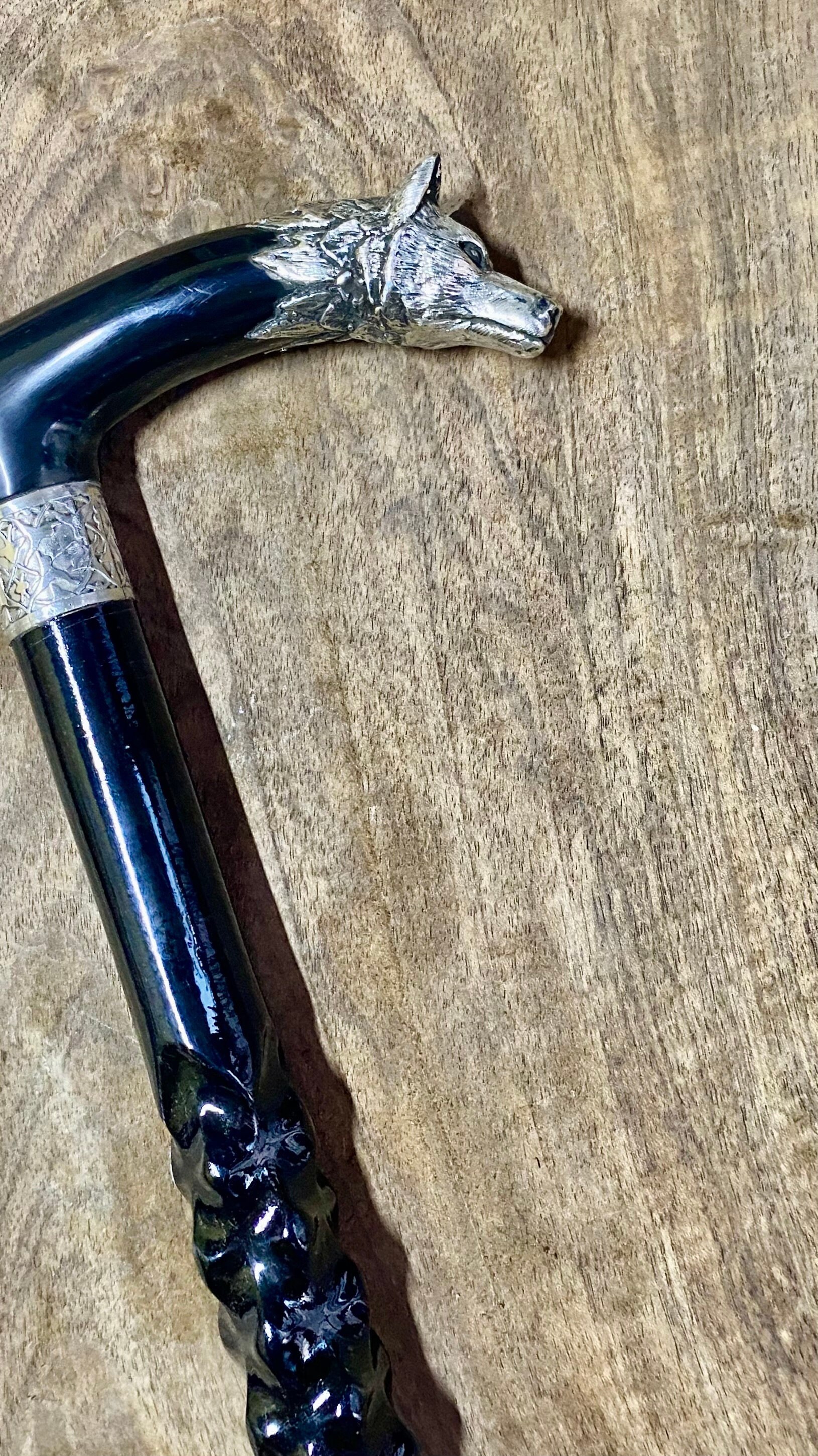 Silver Wolf Handle Carved Walking Stick Personalized Walking - Etsy